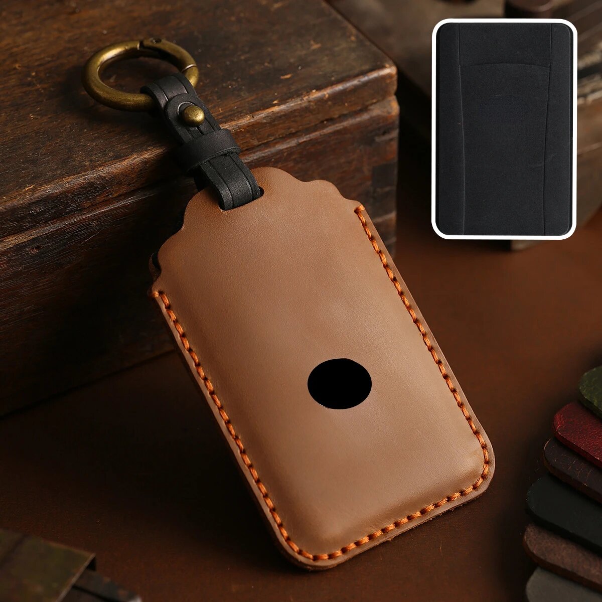 Кожаный чехол для автомобильного ключа, чехол для смарт-карты, кожаный чехол для ключа коричневый