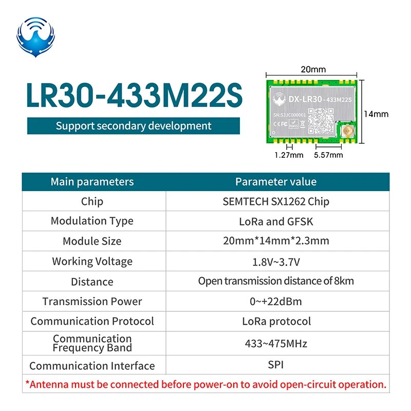 LoRa Модуль LR30-433M22S SX1262, 433MHz