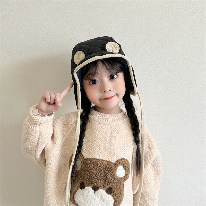 Корейская милая защитная шапка с изображением медведя, осенне-зимняя новая мужская и женская детская пуховая хлопковая шапка Lei Feng, детская теплая шапка