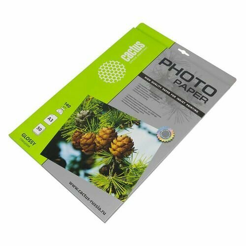 Фотобумага Cactus CS-GA314050, A3, для струйной печати, 50л, 140г/м2, белый, покрытие глянцевое