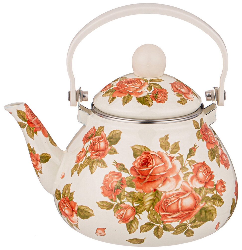 Чайник 934-395 agness эмалированный с фильтром 1,3 л, серия корейская роза