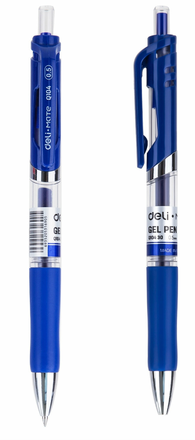 Набор ручек гелев. автоматическая Deli Mate (EQ10430-P) прозрачный/синий d=0.5мм син. черн. кор. карт. (12шт)