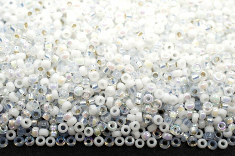Бисер японский MIYUKI круглый 15/0 MIX49 оттенки белого, микс White Medley, 10 грамм