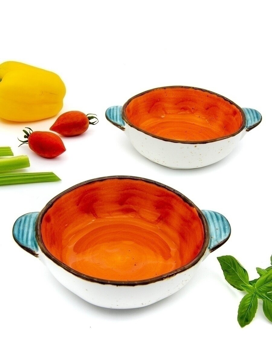 Супница бульонница для холодных супов, салатник, миска с ручками, посуда для сервировки стола, 500 м