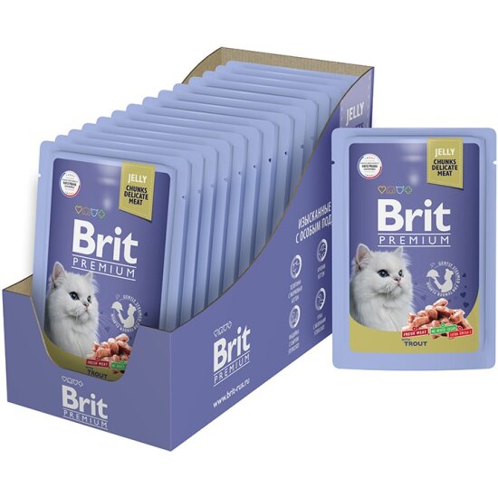 Корм для взрослых кошек Brit Premium Форель в желе 14шт.*85г