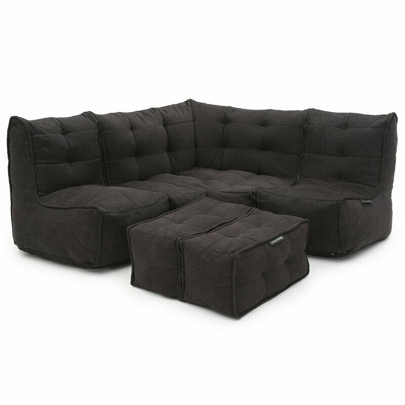 Бескаркасный трехместный диван с оттоманкой Mod4 Corner Deluxe - Black Sapphire (Sofa Weave) - для небольших помещений: для дома, дачи, офиса (нераскладной)