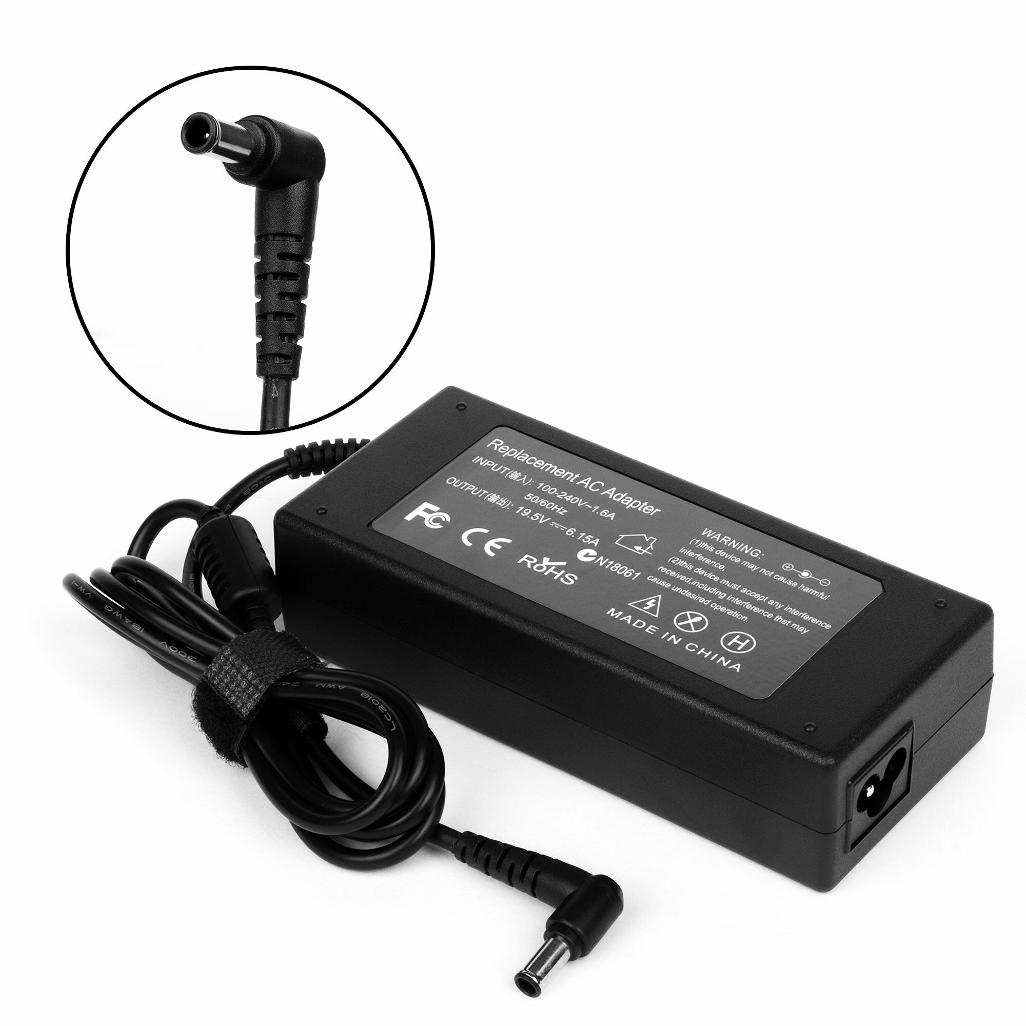 Блок питания (сетевой адаптер) OEM для ноутбуков Sony Vaio 19.5V 6.15A 120W 6.5x4.4 мм с иглой черный, с сетевым кабелем