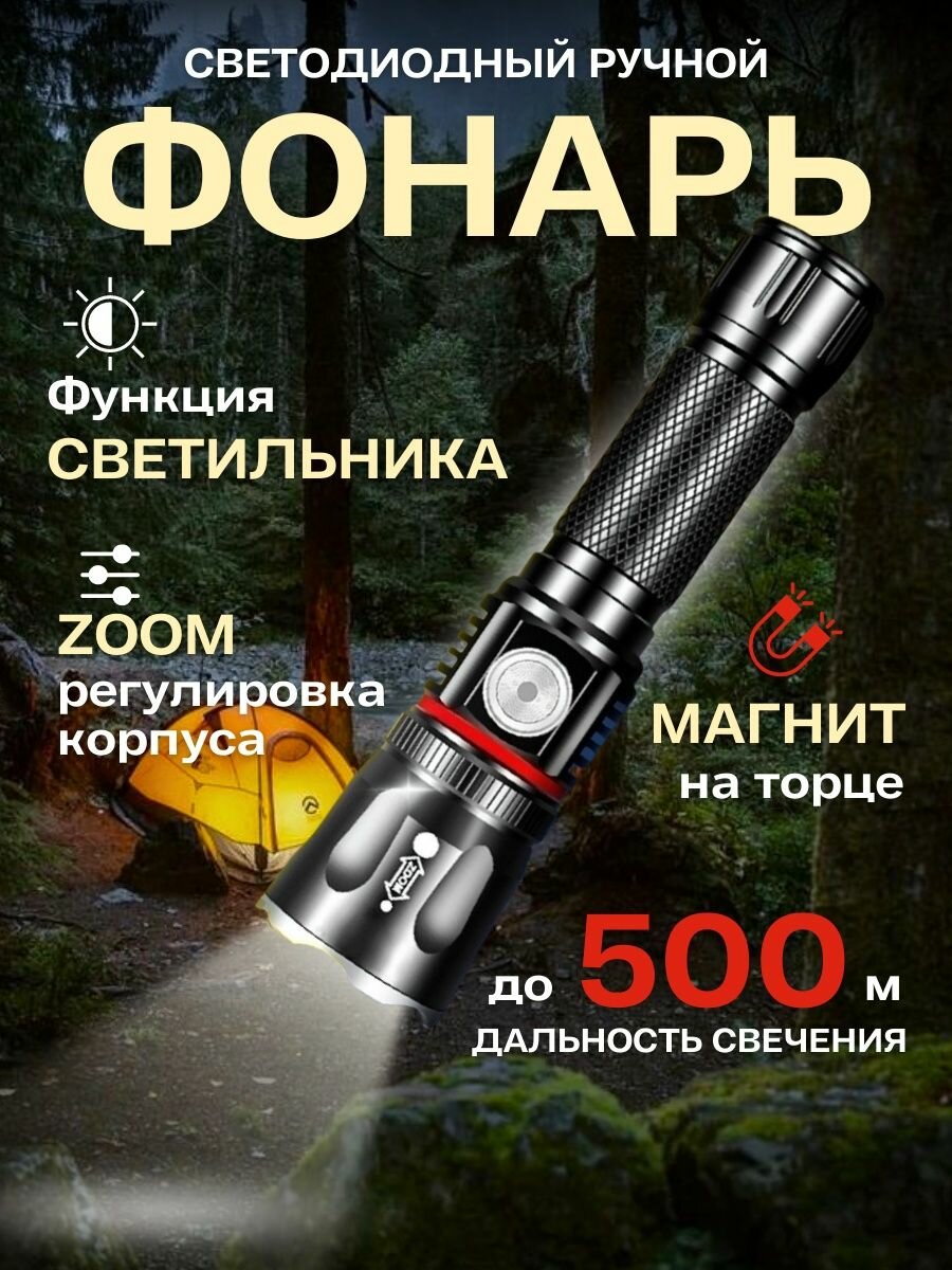 Фонарь светодиодный ручной с магнитом