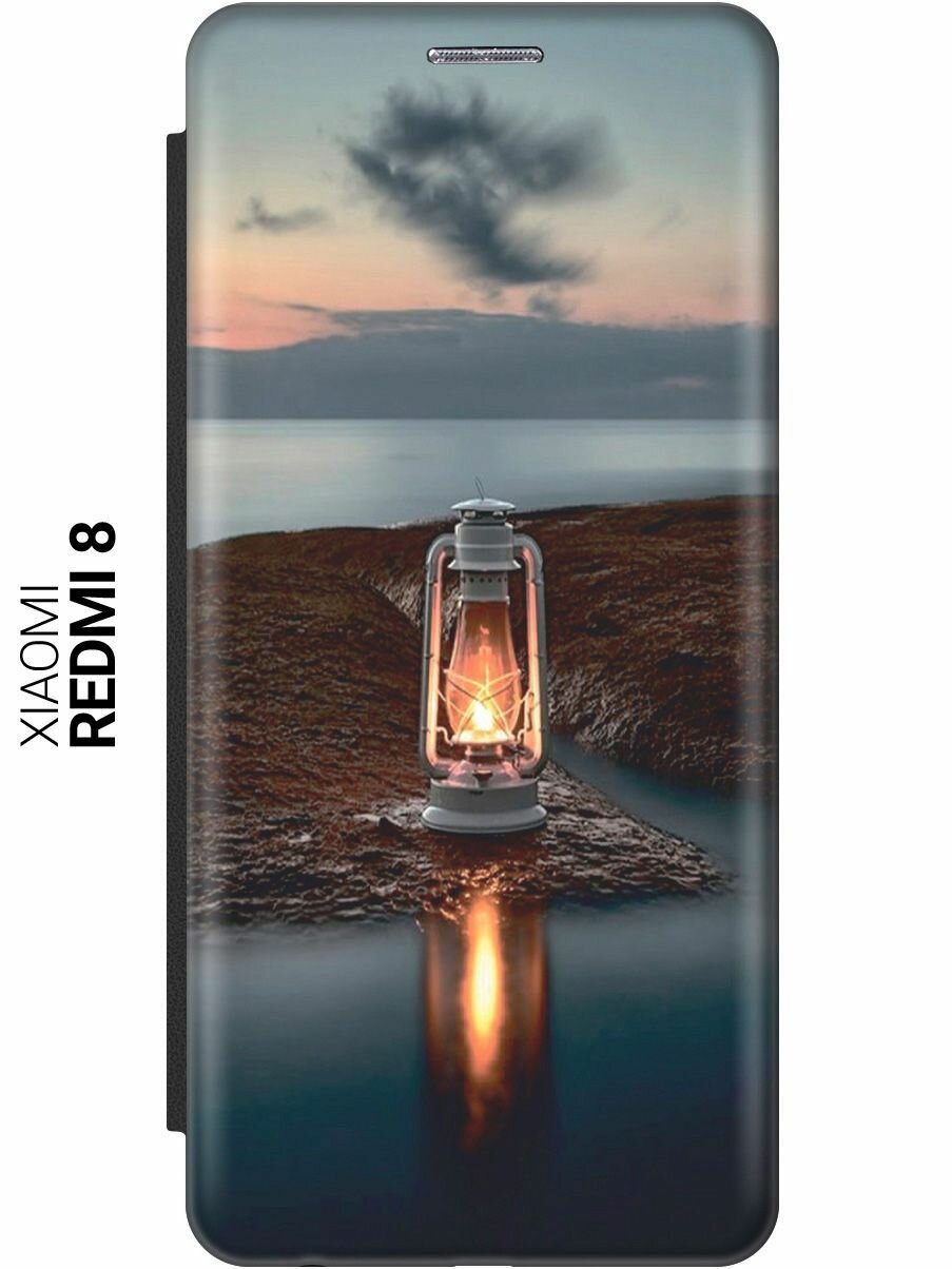 Чехол-книжка на Xiaomi Redmi 8, Сяоми Редми 8 c принтом "Фонарь на берегу" черный