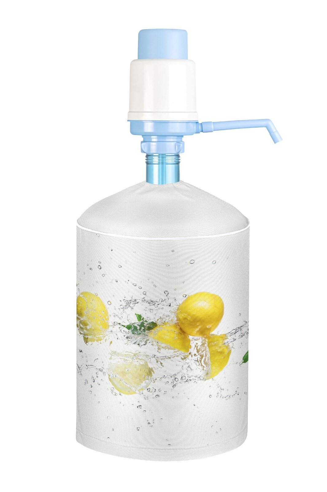 Чехол декоративный защитный из плотного Оксфорда для бутыли 19л (на помпу) с принтом "лимоны" из плотного Оксфорда