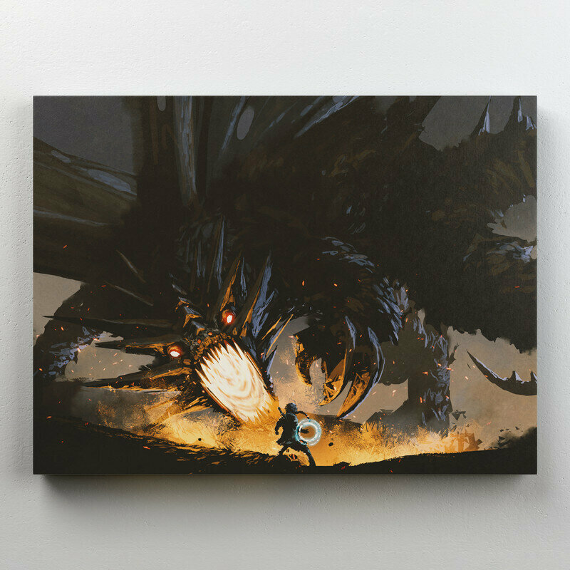 Интерьерная картина на холсте "Огнедышащий сказочный дракон" размер 30x22 см