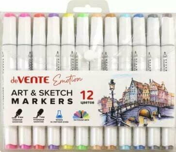 Маркеры для скетчинга 12 цветов, двусторонние, пастельные цвета