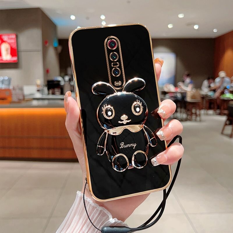 Чехол MyPads для Xiaomi Mi 9T, Mi 9T Pro, Redmi K20 и K20 Pro (Сяоми Ми 9Т, Ксиаоми Ми 9Т Про, Редми К20 и К20 Про) с подставкой для кроликов, черн.