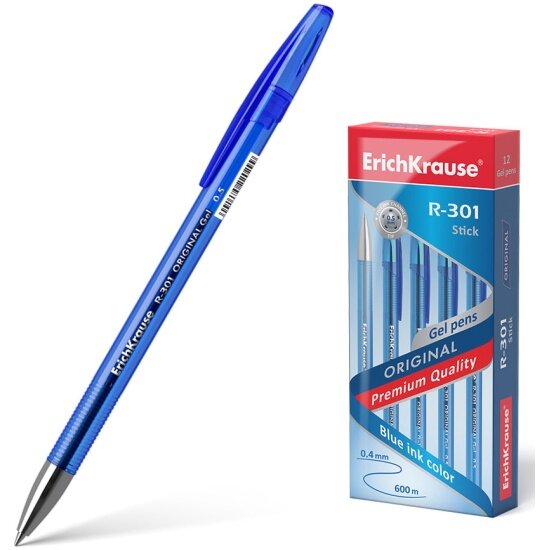 Ручка гелевая Erich Krause R-301 Original Gel Stick (40318) синий полупр. d=0.5мм синие линия 0.4мм