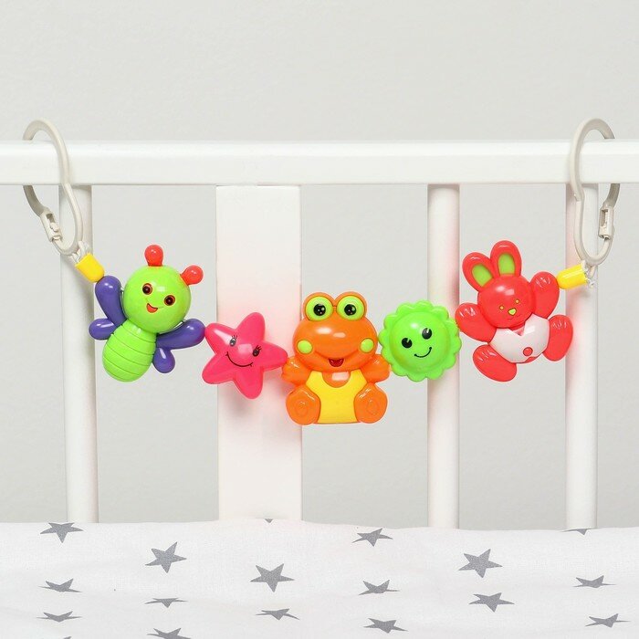 Растяжка на коляску/кроватку «Зайчик, лягушка, пчелка», 3 игрушки, цвет микс, Крошка Я, 3601766