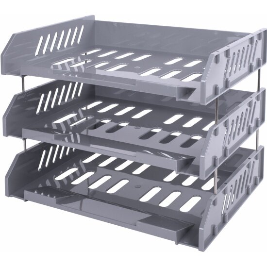 Лотки горизонтальные Brauberg для бумаг, комплект 3 шт, 335х232х246 мм, серый, FILE, 238108, ЛТ560