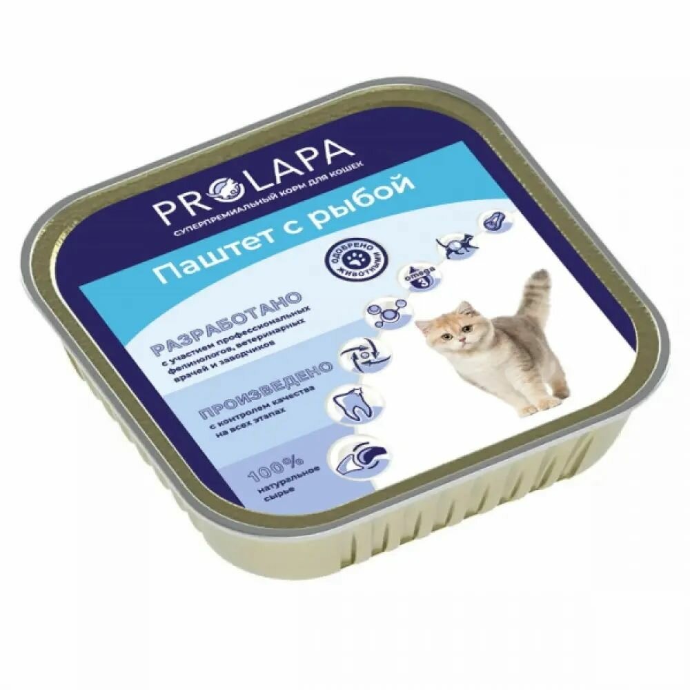 Prolapa Premium Ламистер полнорационный консервированный корм паштет с рыбой, для кошек, 100 г