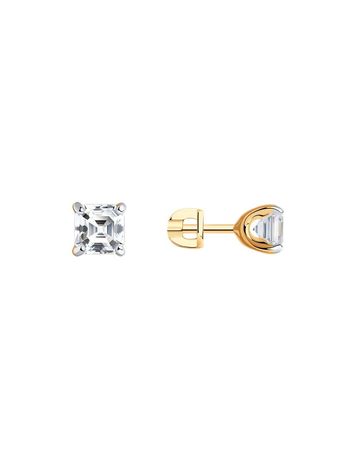 Серьги пусеты, серебро, 925 проба, золочение, фианит