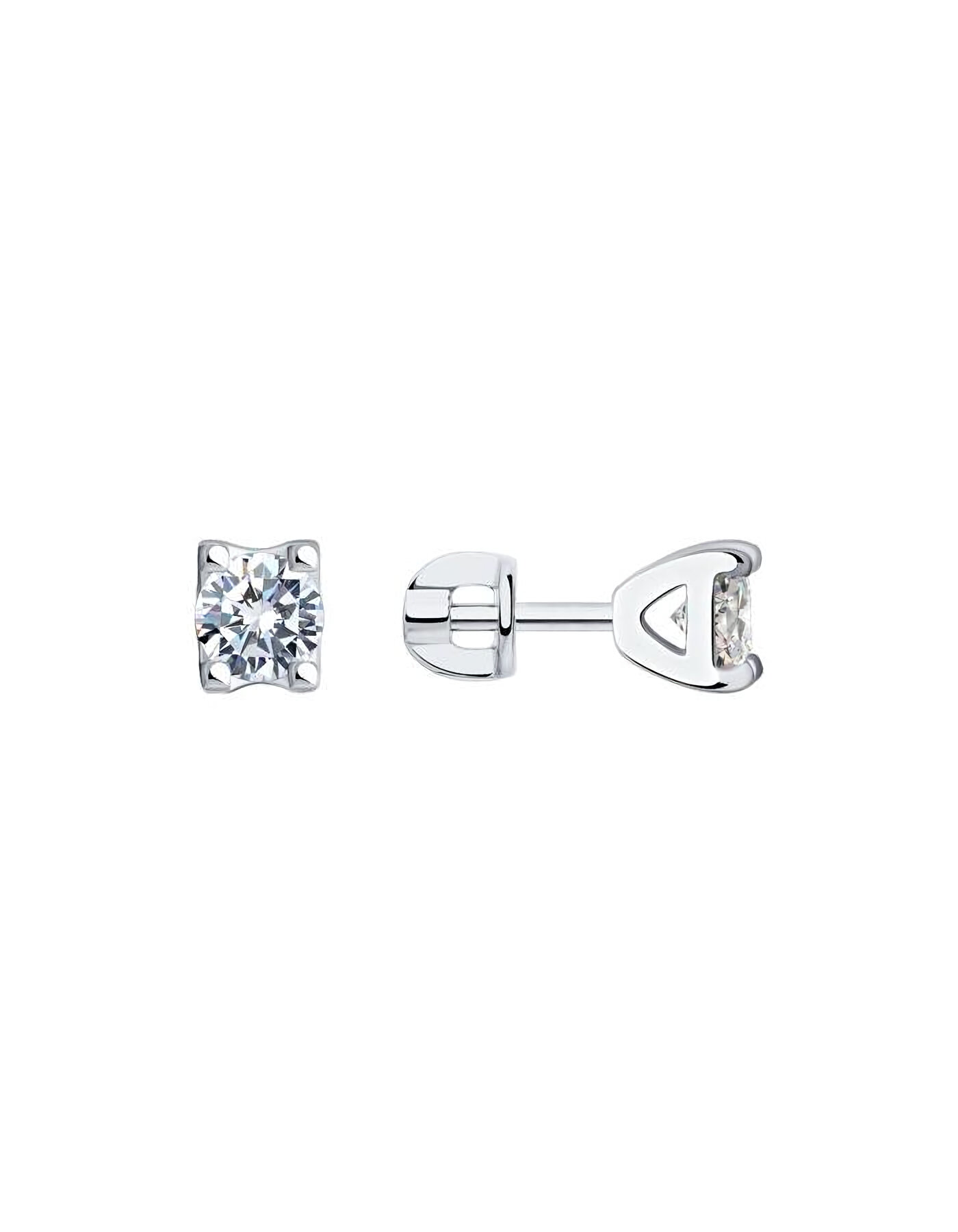 Серьги пусеты, серебро, 925 проба, родирование, фианит
