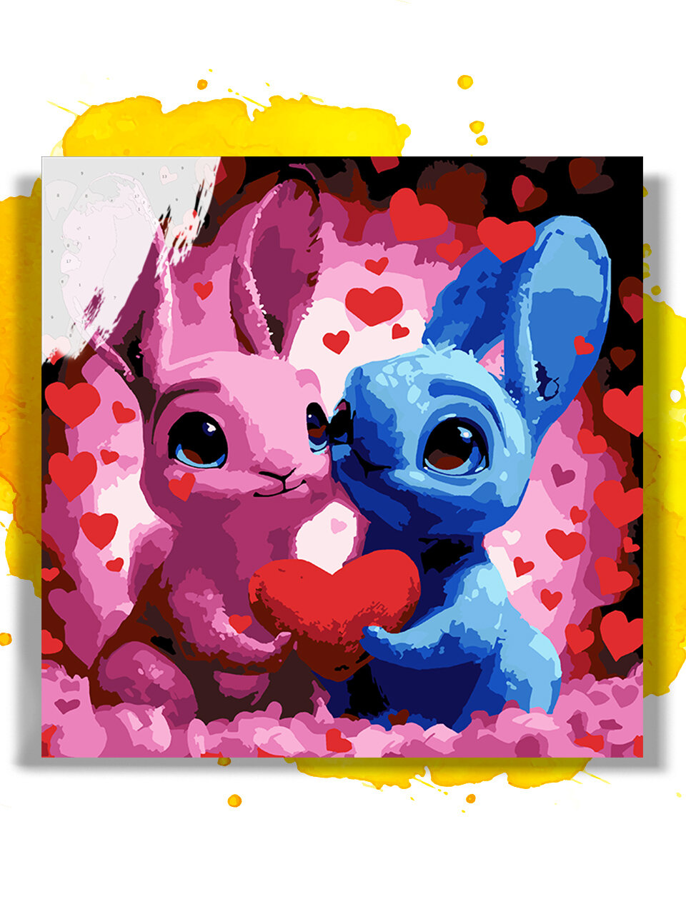 Картина по номерам на холсте Кролики в стиле Стич, 40 х 40 см