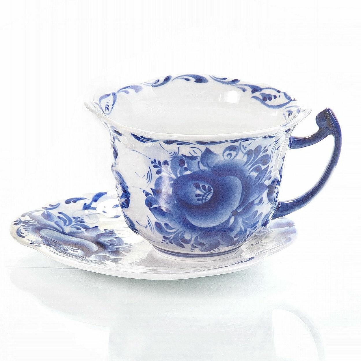 Чайная пара из фарфора "Каприз" кобальт.