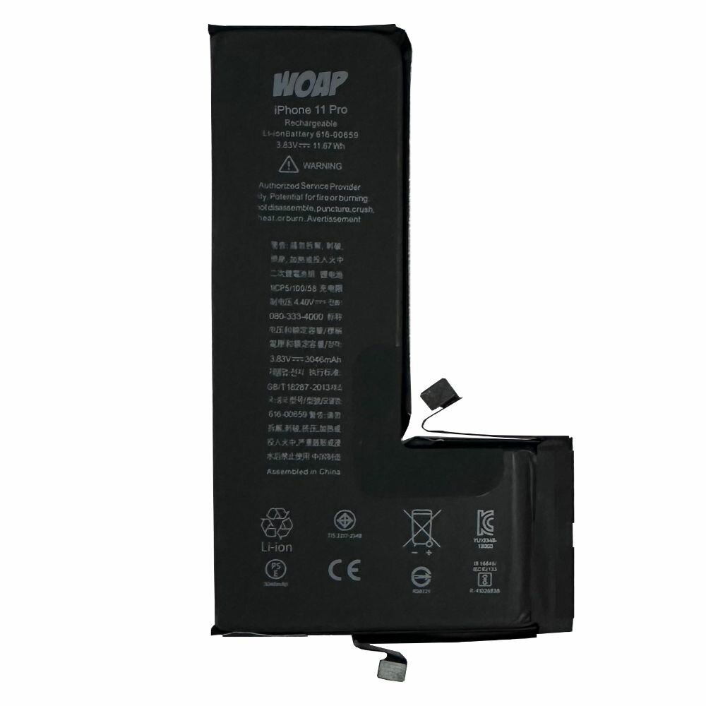 Аккумулятор для iPhone 11 Pro WOAP (3046 mAh) A2160, A2215, A2217 — запасная часть для ремонта смартфона