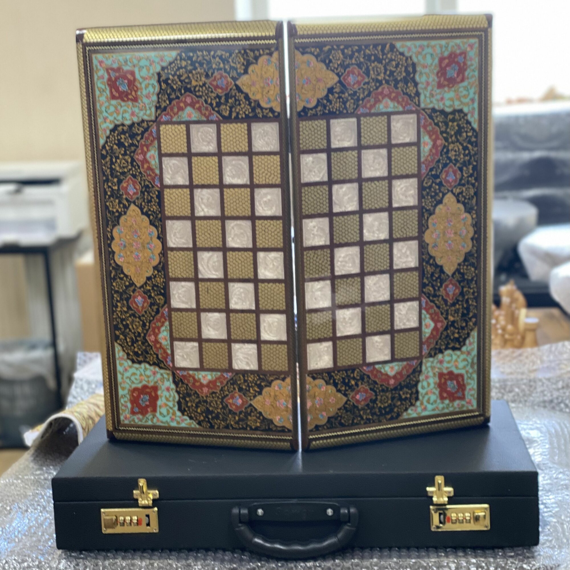 Шахматы-нарды Персидский базар Хатам, ручная работа, инкрустация, деревянная и металлическая фигуры