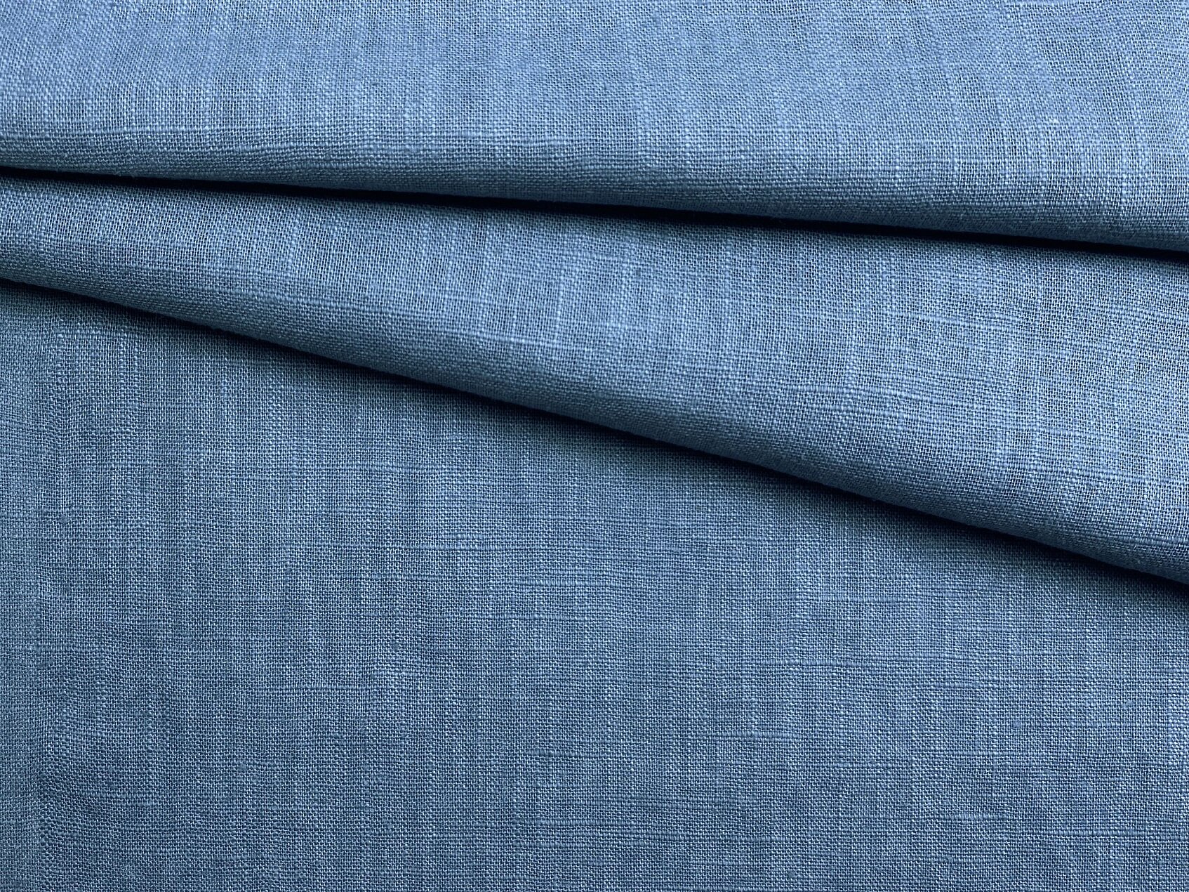 Ткань Лён серо-голубого цвета однотонная 20439