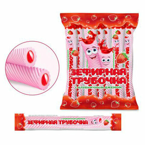 Зефирная трубочка с джемом клубничного вкуса, 15 г, конфитой, КТ94869