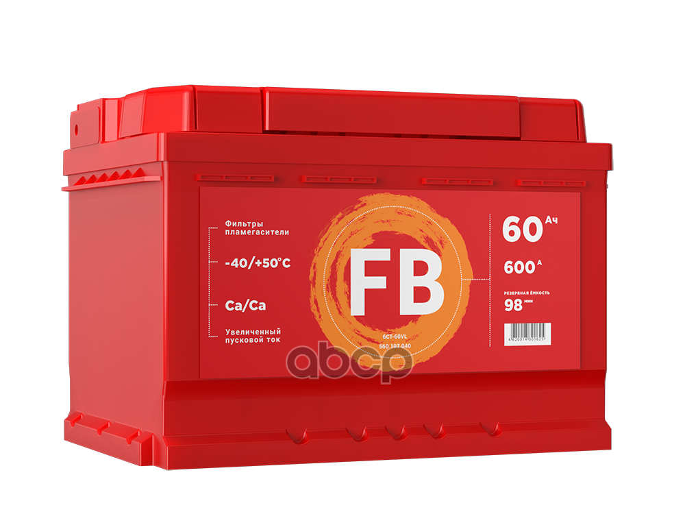 Аккумулятор FB Standart 60 А/ч обратный R+ 242x175x190 L2 EN 600 А FB арт. 6CT-60VLR