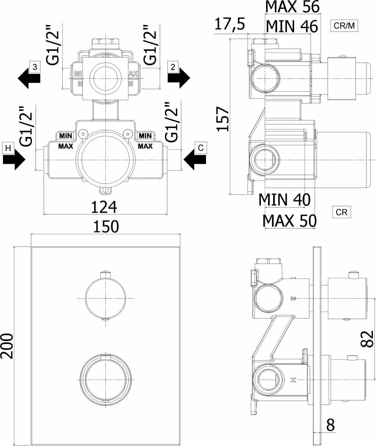 Смеситель встраиваемый для ванны с душем Paffoni Light LIQ518NO/M