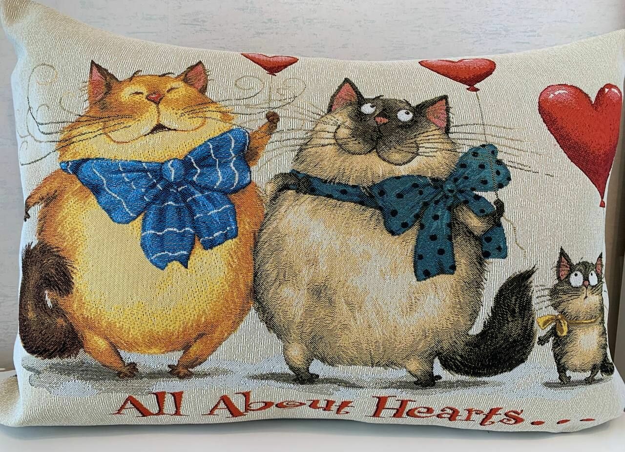 Гобелен, гобеленовая декоративная наволочка 44х63 см / "Сердечки"