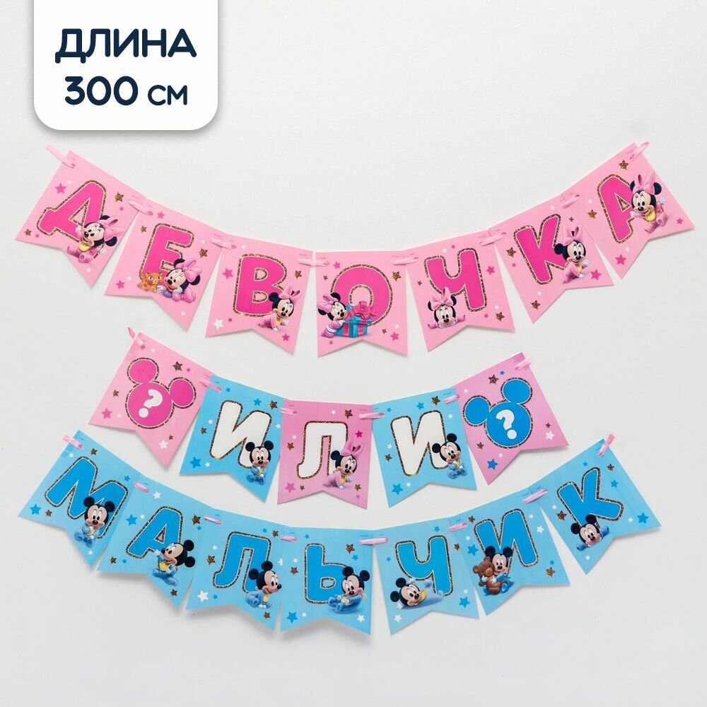 Гирлянда растяжка на гендер пати, Мальчик или Девочка, 200 см