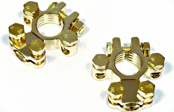 Аккумуляторная клемма BT0710-G (+), латунь, покрытие золотом.