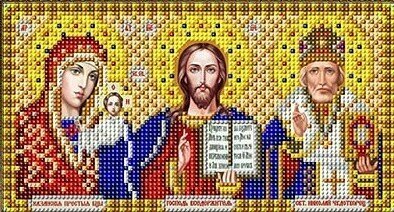 Ткань с рисунком для вышивания бисером Благовест ИС-5059 Триптих (в золоте), 18 х 13 см (Бисер в комплект не входит.)