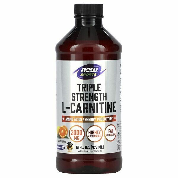 NOW L-Carnitine жидкий L-карнитин тройной силы, цитрусовый вкус, 3000 мг, 473 мл (16 жидких унций)
