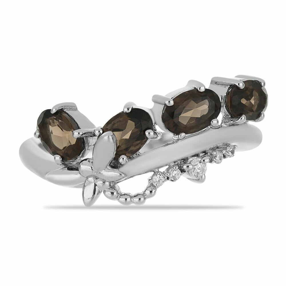 Кольцо, серебро, 925 проба, родирование, фианит, кварц