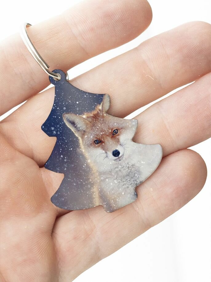 Брелок для ключей Елка с принтом Лиса, игрушка на елку и новогодние украшения