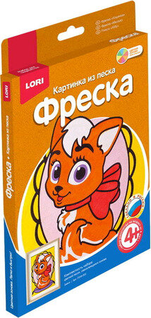 LORI Фреска Картина из песка. Кошечка (самоклеящаяся основа, цветной песок, рамка) (в коробке) (от 4