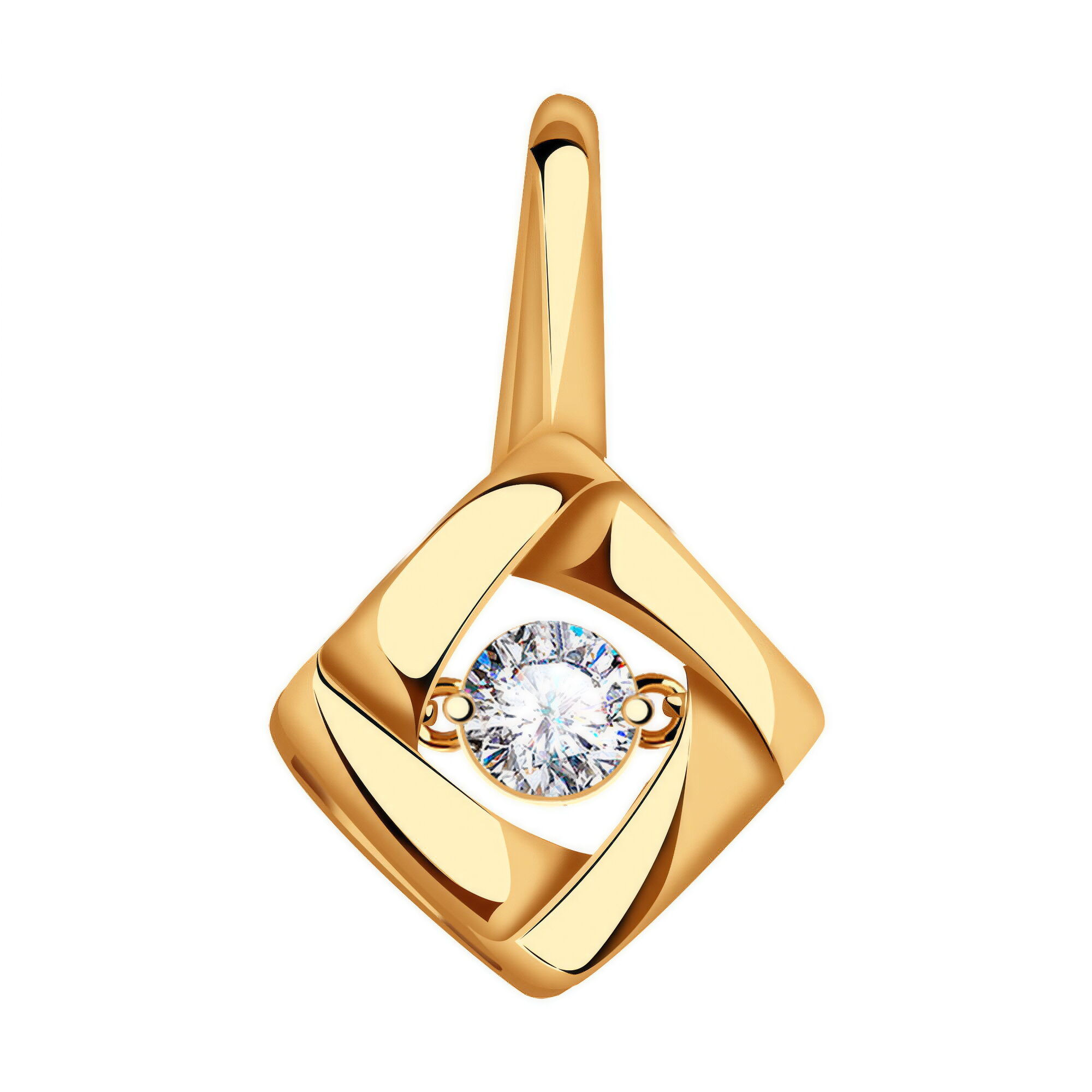 Подвеска, красное золото, 585 проба, фианит