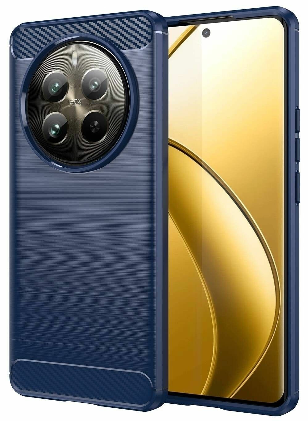 Чехол на Realme 12 4G силиконовый карбон сталь синий противоударный