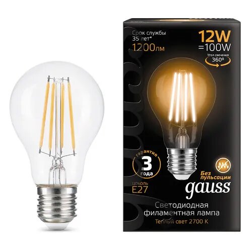 Лампа LED GAUSS E27, груша, 12Вт, 102902112, 10 шт.