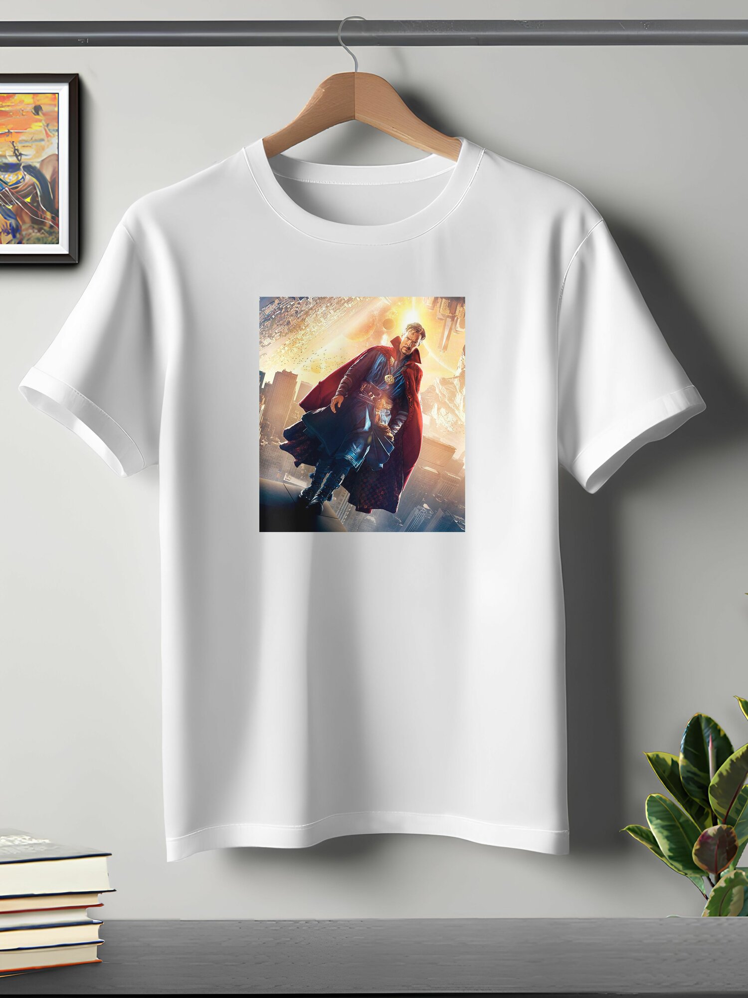 Футболка ONEQ унисекс 44-46 (S) размер с принтом Доктор Стрейнж, белая