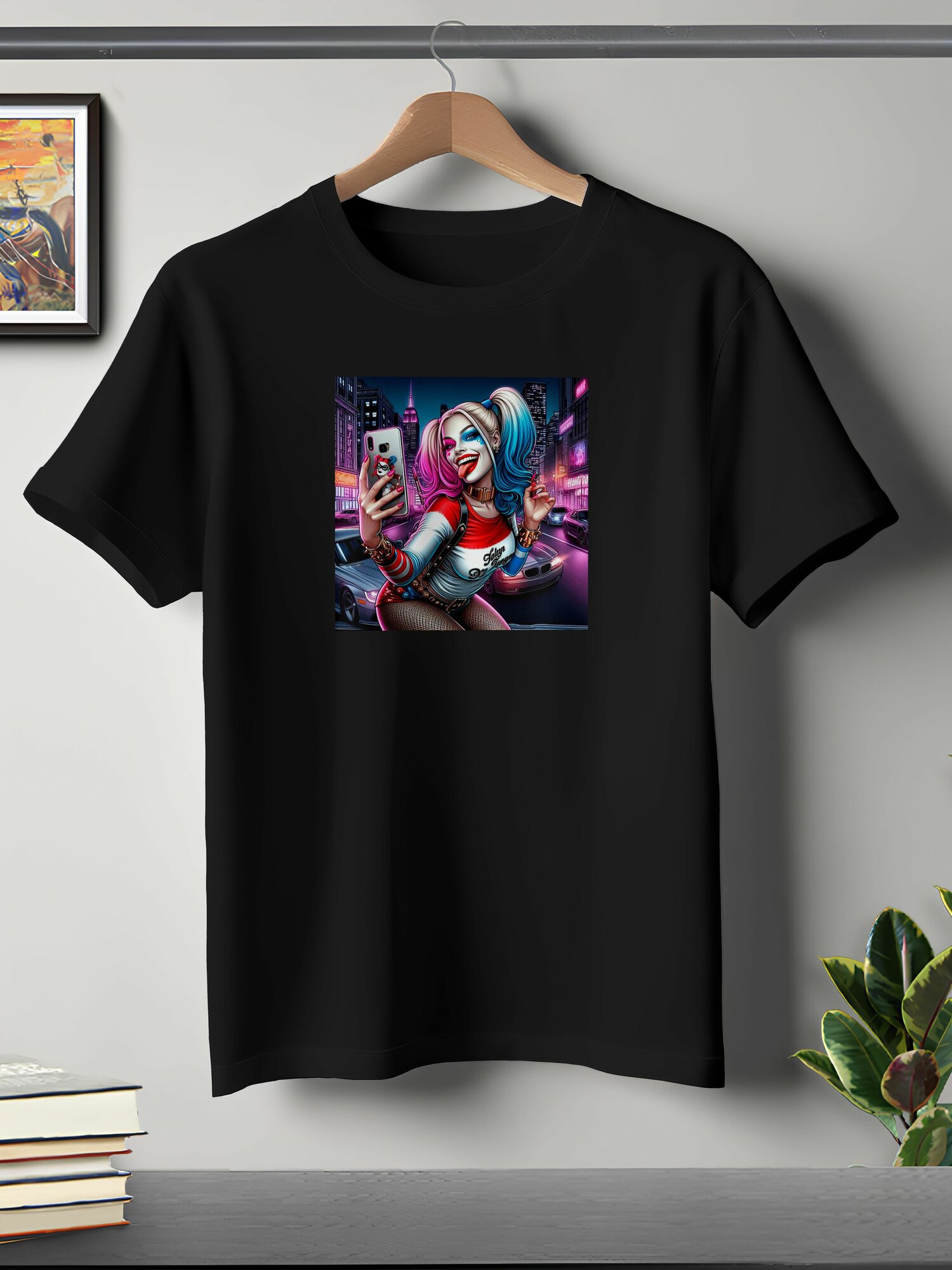 Футболка  ONEQ унисекс 48-50 (L) размер с принтом Харли Квин, черная