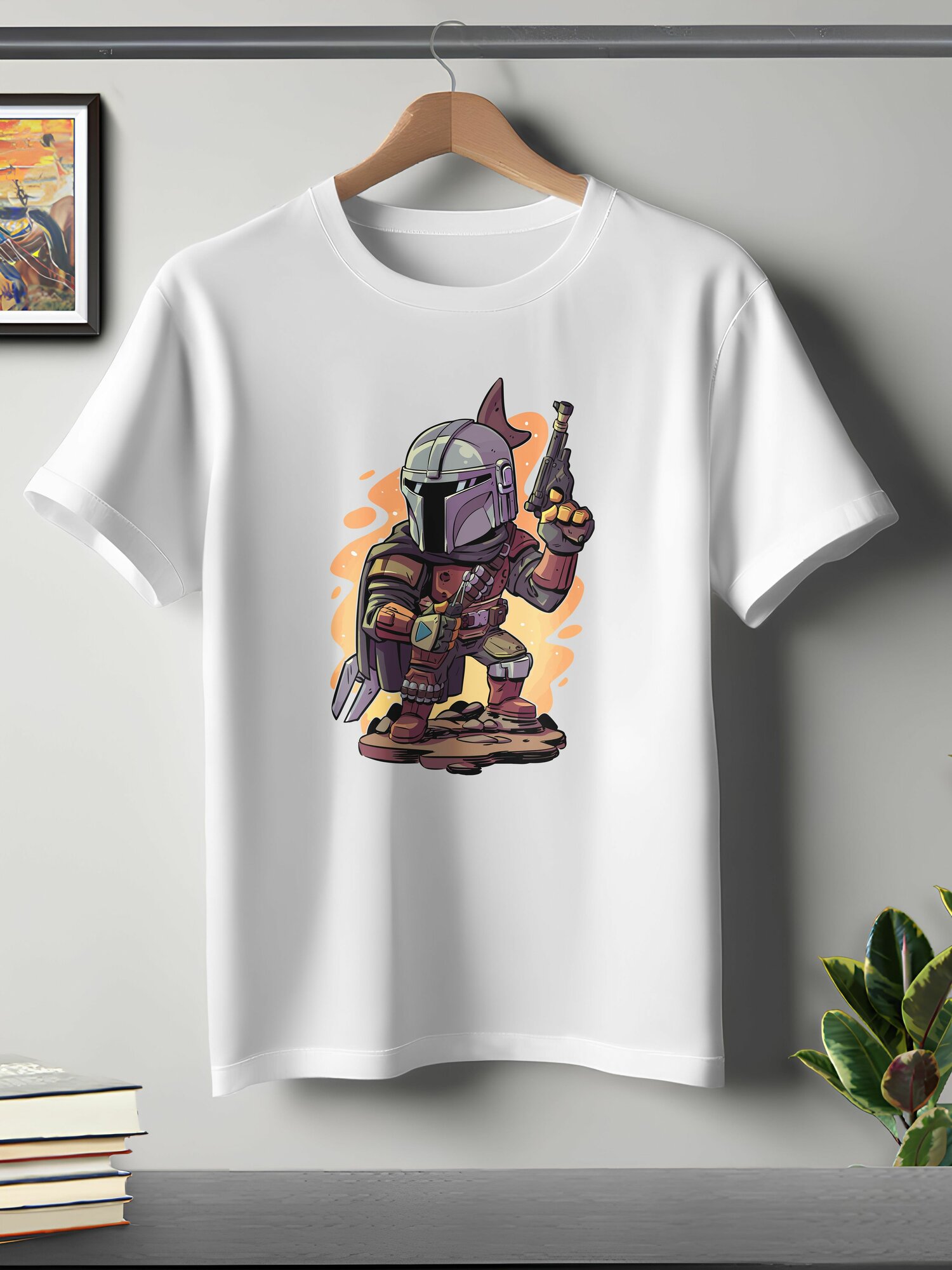 Футболка  Детская ONEQ 116 (6-7) размер с принтом Мандалорец, белая