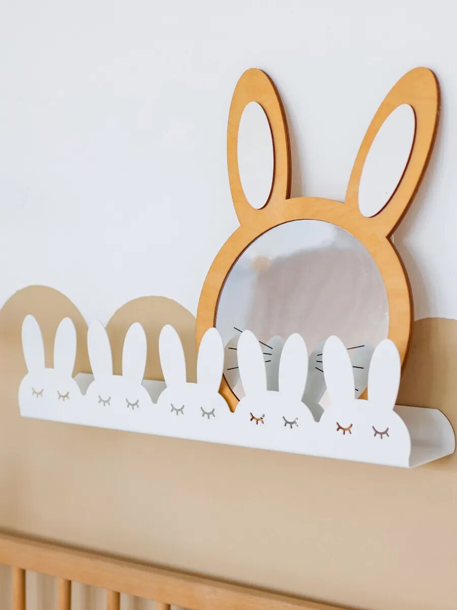 Полка детская Steel Life "Зайчики", металл, белая, 50 см, для книг и игрушек