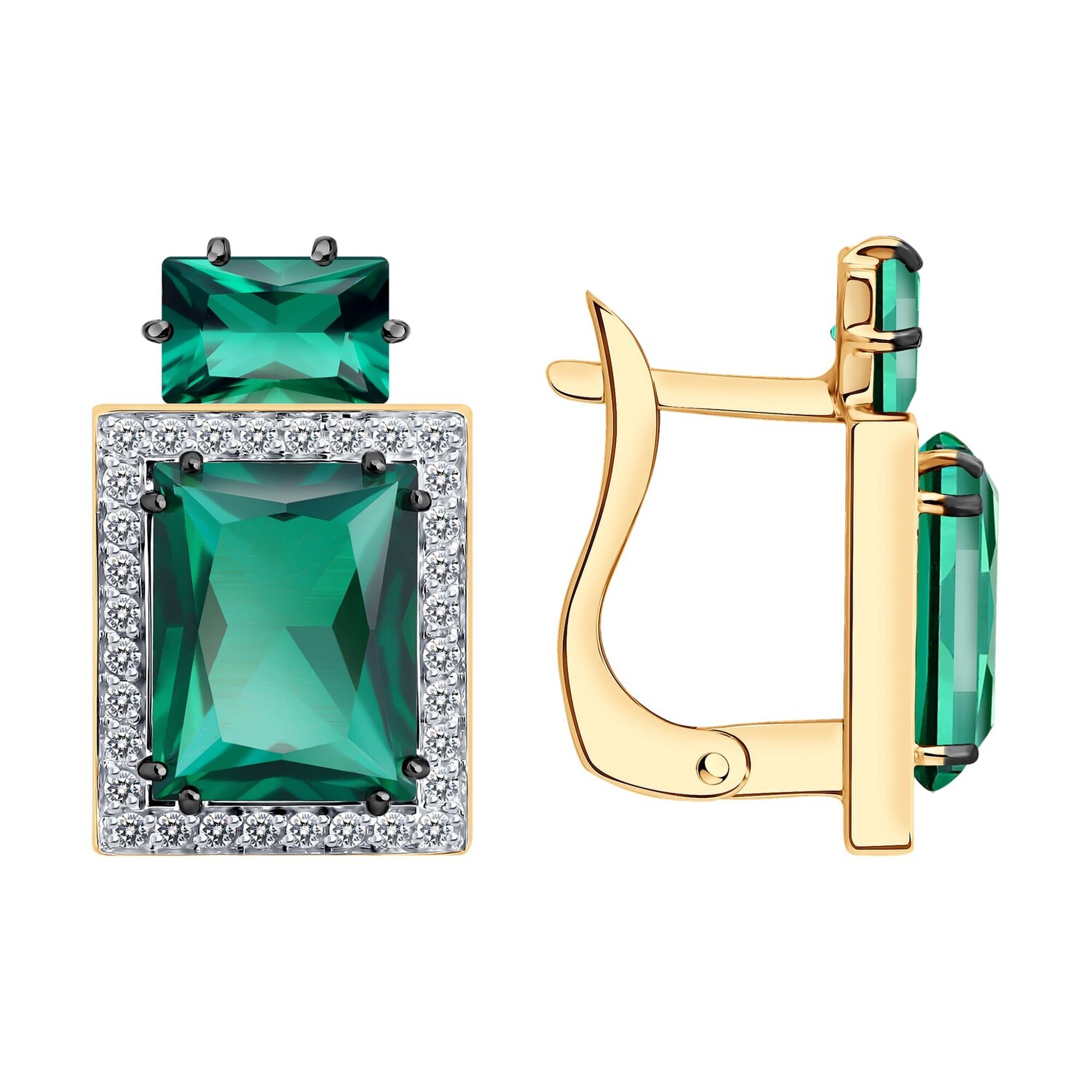 Серьги, красное золото, 585 проба, бриллиант, изумруд синтетический
