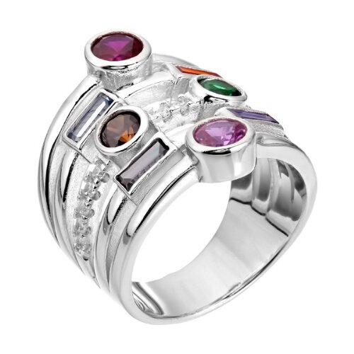 Кольцо тонкое, серебро, 925 проба, родирование, фианит