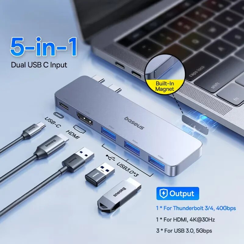 Baseus 6-в-1 USB-C Hub для MacBook 5-IN-1 USB with HDMI