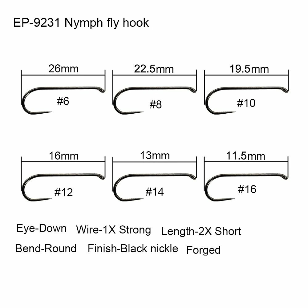 Eupheng набор крючков для нахлыстовой рыбалки 100 шт. 12, Nymph fly hook 9231